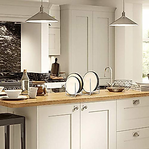 NiHome 2PCS Dish Holder Multipurpose Metal Shelf Kitchen Organizer Upright Plate Storage Space-Saving Drying Rack Rustproof Round Edge Kitchen Declutter Kitchen Attom Home (White Color, Big and Small)