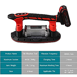 Tile Vibration Tool with Electric Vacuum Suction Cup, 21V 15000mAh Hand-held Tile Vibrant Tools, 6 Speeds Adjustable Tile Installation Machine (Two Batteries, 28000r/min)