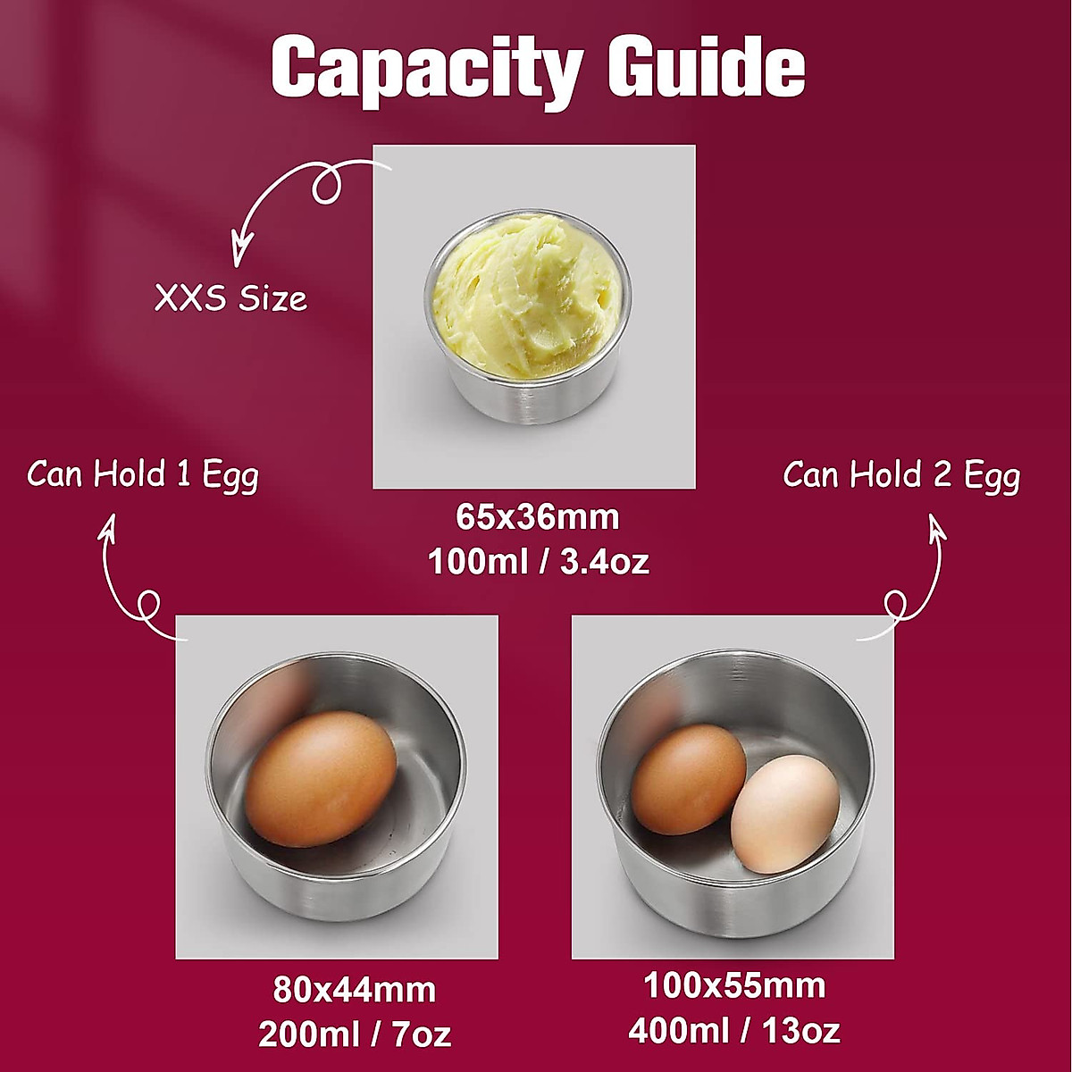 LIHONG Stainless Steel Containers with Lids,Snack Containers,Sauce Containers,Lunch Box for Kids Adults,Rustproof,Leakproof,Easy Open,Set of 3(3.4oz, 7oz,13oz)