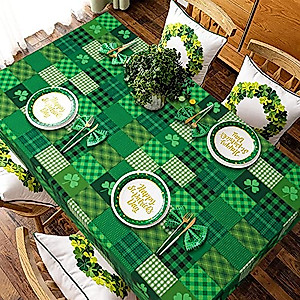 ASPMIZ St. Patrick’s Day Tablecloth, Green Lucky Shamrock Table Cloth, Buffalo Plaid Checkered Tablecloths, Four Leaf Clovers Waterproof Tablecloth Rectangle for Dinner Party Decoration, 60 x 84 inch