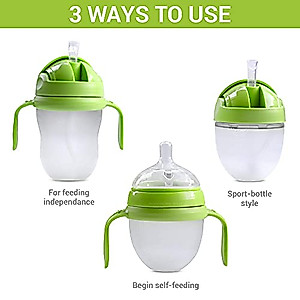 3-in-1 Straw Sippy Cup Conversion Kit for Comotomo Baby Bottle, 5 Ounce and 8 Ounce (Weighted Straw, Green)