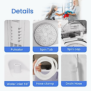 BANGSON Portable Washing Machine, Mini Twin Tub Washer and Dryer Combo with 17.6 lbs Large Capacity, Portable Washer for Apartment, Dorm, RV, Camping, Home, 25.6x14.2x28.8 inches, White & Blue