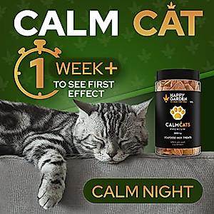HAPPY GARDEN Cat Calming Treats for Anxiety Relief with Hemp - New Shape Calming Treats for Cats with Aggression Grooming and Travel Anxiety - Calming Chews for Cats are Made in USA