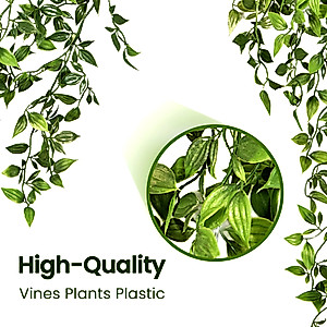 Opulence Star Artificial Hanging Plants, 2 Pack Fake Hanging Plant Fake Potted Greenery Plants Faux Eucalyptus Vine, Pothos Ivy Pea Pods for Home Wall Shelf Patio Garden Indoor Outdoor Decor