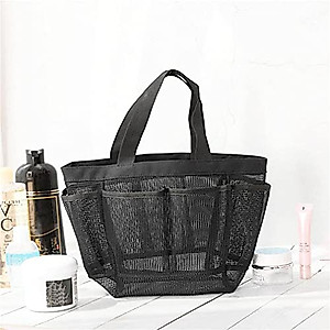 InfantLY Bright Portable Mesh Shower Caddy Quick Dry Women Tote Hanging Bath Toiletry Organizer Bag 7 Storage Pockets Double Handles, black, (ui-1)