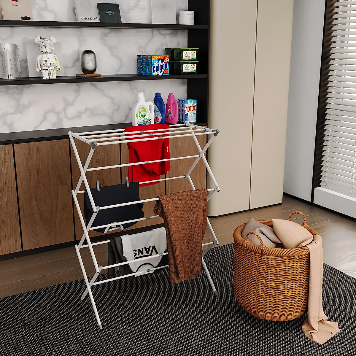 SsngygHme Drying Rack for Laundry, Foldable Clothes Drying Rack, Small Collapsible Dry Rack for Clothes, Use for Indoor & Outdoor Drying Clothes, 40"x29"x14.5"(White)