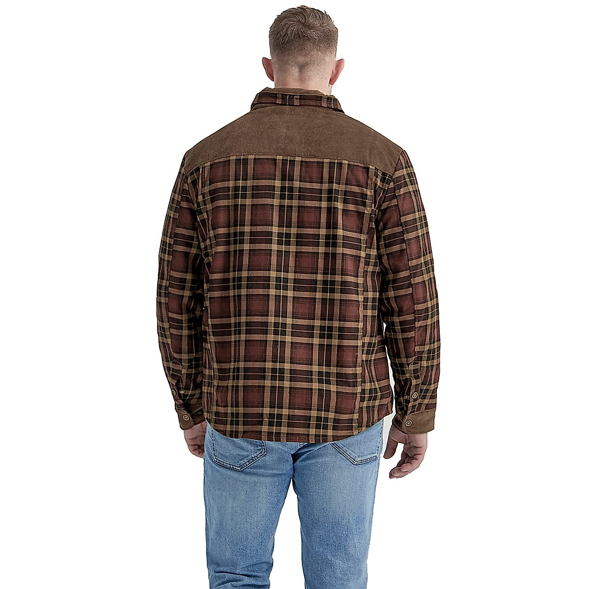 Haellun Men's Long Sleeve Sherpa Lined Shirt Jacket Flannel Plaid Fleece Coats (Medium, Coffee)