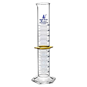 EISCO Graduated Cylinder, 500mL - ASTM, Class B Tolerance ±4.00mL - Protective Collar, Hexagonal Base - Blue Graduations - Borosilicate 3.3 Glass