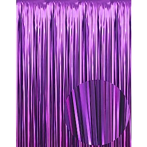GOER 3.2 ft x 9.8 ft Metallic Tinsel Foil Fringe Curtains Party Photo Backdrop Party Streamers for Birthday,Graduation,New Year Eve Decorations Wedding Decor (1 Pack,Matte Purple,Thick Material)
