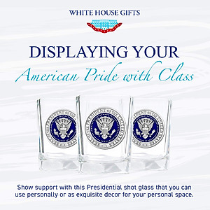 White House Gifts: Presidential Seal Square Shot Glass (1.5 oz) - Shot Glasses with Fine Pewter Casting on Presidential Symbol - Perfect as Souvenir, Collectible, or Man Cave Decor - Made in the USA