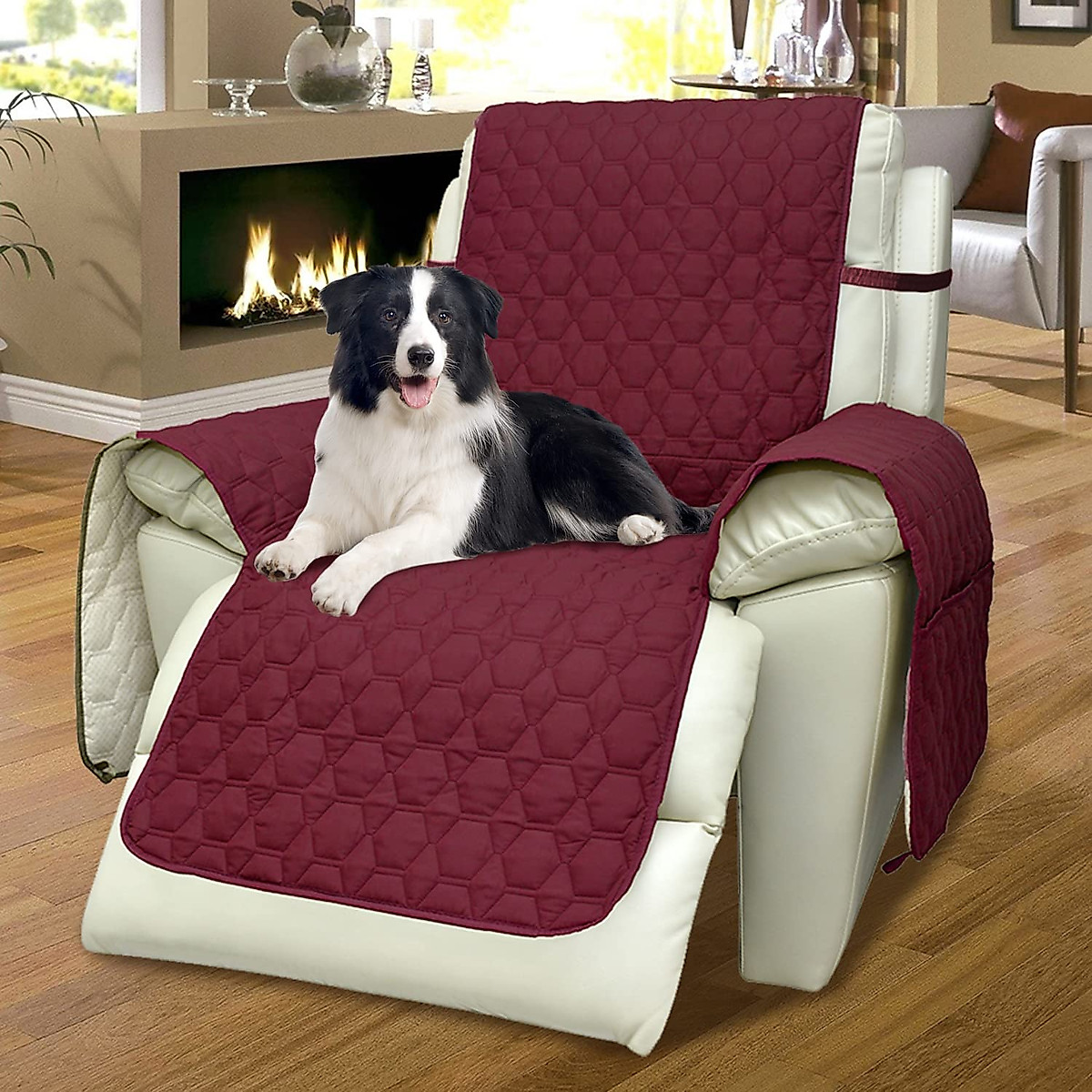 RBSC Home 30 Inch Recliner Cover - Burdungy 100% Waterproof Anti-Slip Large Recliner Slipcovers for Pets, Dogs, Cats and Kids, Washable Protector (30" Burgundy)