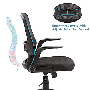 Office Chair, Mesh Computer Desk Chair Mid-Back Ergonomic Adjustable Swivel Chair with Lumbar Support Armrests for Students, Home Office, Black