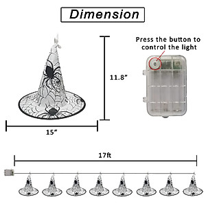 Lighted Hanging Witch Hats for Halloween Decorations, 8Pcs Color Changing 17FT 56 LED Light Up Witch Hats String Lights with Remote for Indoor Outdoor Party Yard Garden Tree Halloween Decor