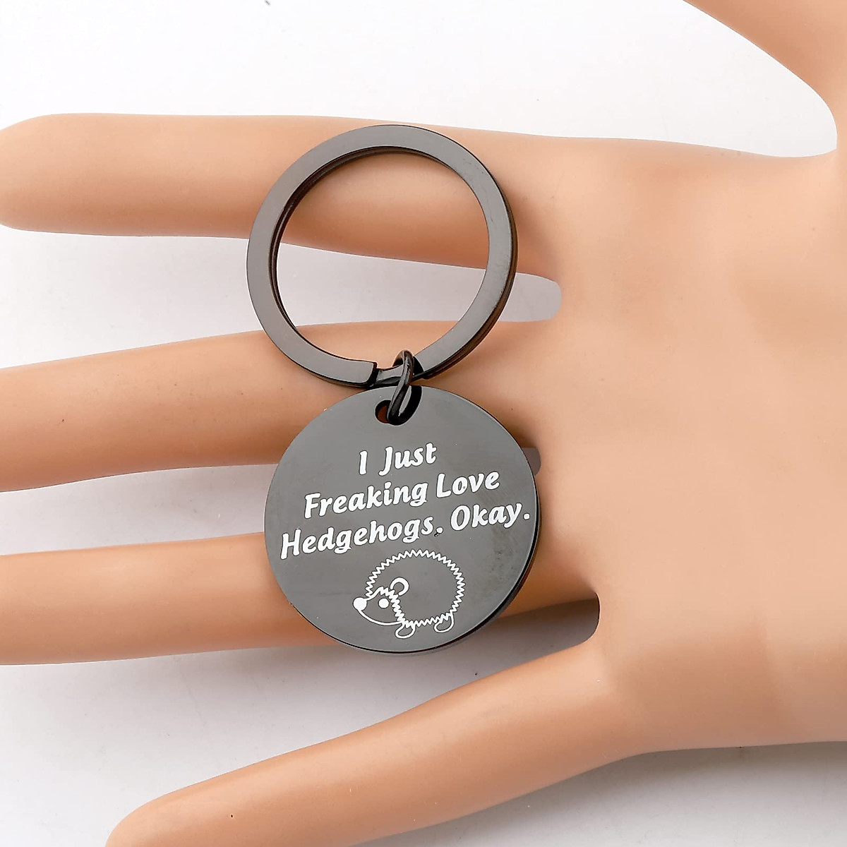 BEKECH Hedgehog Keychain Hedgehog Lover Gift I Just Freaking Love Hedgehogs OKay Keychain Cute Animal Hedgehog Gift for Women Hog Mom Gift (black)