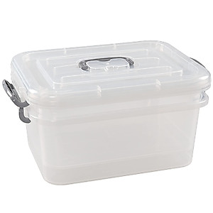 Hespama 2 Packs Small Plastic Storage Bin, 8 Quart Clear Latching Boxes with Lid