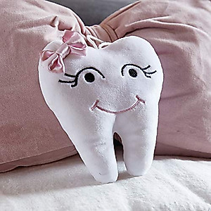 Stephan Baby Plush Tooth-Shaped Fairy Pillow, White with Pink Bow, 5 1/2 inch