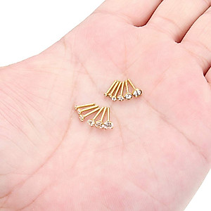 SCERRING 12PCS 18G Stainless Steel Nose Bone Rings Studs Nostril Ring Pin Piercing Jewelry 1.5mm 2mm 2.5mm 3mm 3.5mm 4mm Clear Cubic Zirconia Gold