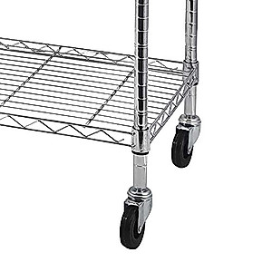70.9" Rolling Wheels Black Storage Shelves Adjustable Metal Rack Unit for Kitchen Bathroom Garage Closet, Heavy Duty Adjustable Storage Metal Rack, Shelves for Storage, Garage, Pantry, Kitchen, Chrome