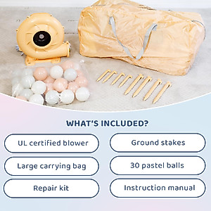 Bounceland Daydreamer Cotton Candy Bounce House, Pastel Bouncer with Slide, 8.9 ft L x 7.2 ft W x 6.7 ft H, UL Blower Included, Basketball Hoop, 30 Pastel Plastic Balls, Trendy Bouncer for Kids