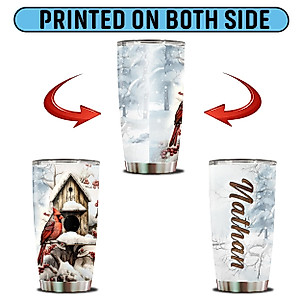 WONWIX Personalized Cardinal Tumbler Gifts for Women 20oz Travel Cup Coffee Mug Stainless Steel Insulated with Lid Watter Bottle Faith Red Cardinal Bird Gift for Her