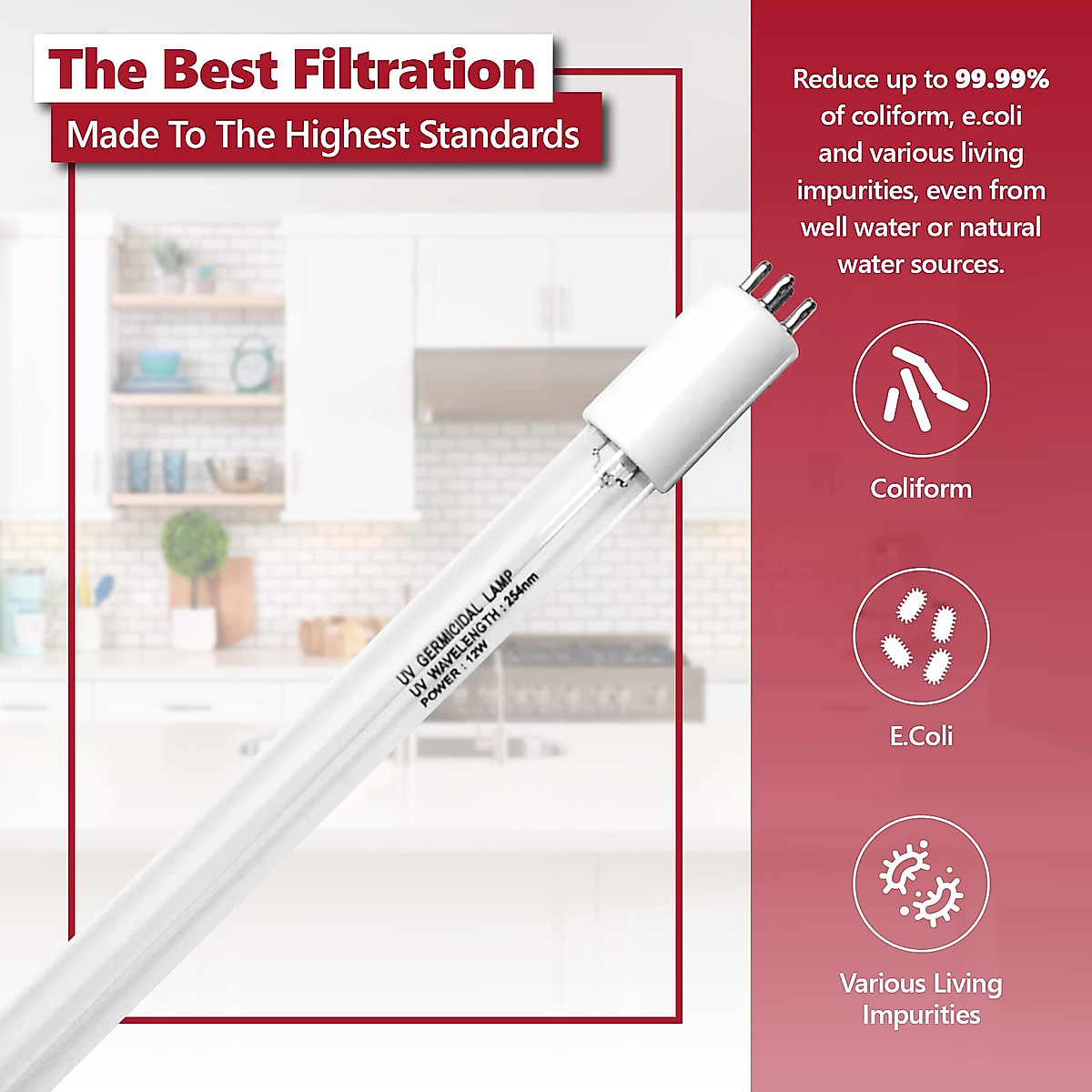 Express Water Ultraviolet Bulb UV Light – 10” UV-C Bulb – for Under Sink and Reverse Osmosis UV Water Filtration Systems – 1 GPM