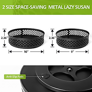 2 Pack Lazy Susan Turntable for Cabinet Table, 10" & 9" Metal Steel Turntable Organizer with Non-Slip Pad, Perfect for Spices, Vanity, Fridge, Countertop, Pantry