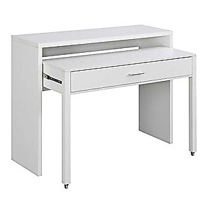 Convenience Concepts Newport JB Console/Sliding Desk with Drawer and Riser, White