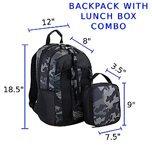 FUEL Lunch Backpack Set Teens Student Water Resistant Bookbag Bag Soft Reusable Insulated Cooler Lunch Box Thermal Travel Office Lunch Bag, Grey Camo