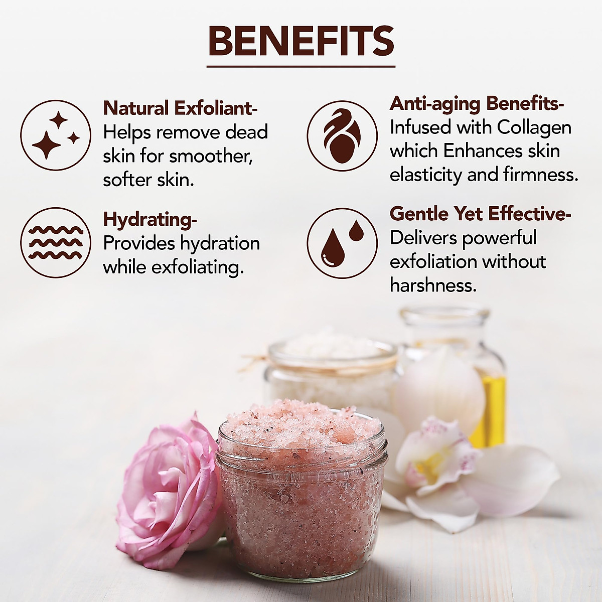 MAJESTIC PURE Himalayan Pink Salt Body Scrub with Collagen and Sweet Almond Oil | Exfoliating Body Scrub for Skin Care, Stretch Marks, Acne, Cellulite | Body Scrub Exfoliator |10 oz