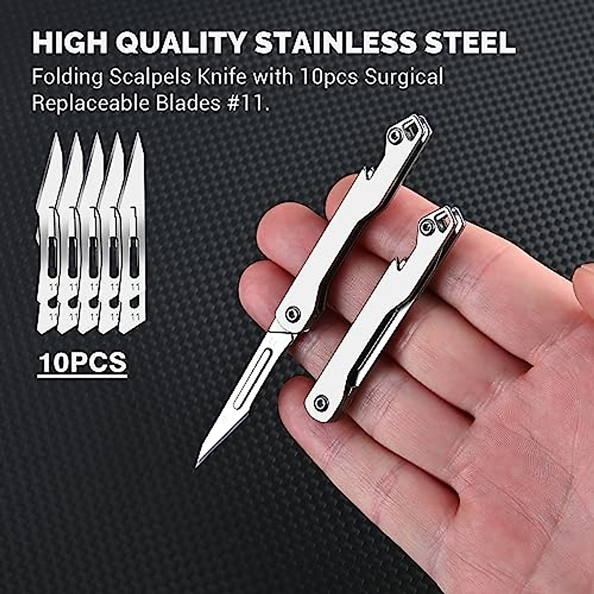 edcfans Pocket Knife For Men, Folding Scalpels Knife with 10pcs Surgical Replaceable Blades #11, EDC Utility Knives, Outdoor Edge Knives for Hunting, Skinning.