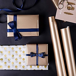 WRAPAHOLIC Wrapping Paper Roll - Gold and Navy Print with Cut Lines for Birthday, Holiday, Father's Day, Baby Shower - 4 Rolls - 30 inch X 120 inch Per Roll