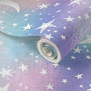 Peel & Stick Wallpaper Swatch - Celestial Rainbow Boho Nursery Ombre Pastel Stars Moon Clouds Night Sky Multicolor Custom Removable Wallpaper by Spoonflower