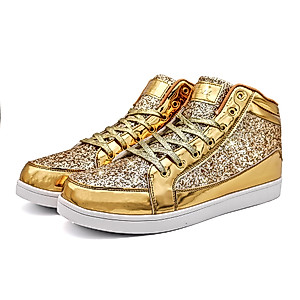 IGxx Glitter Shoes for Men High Top Flashing Party Casual Lace-up Sneakers Men