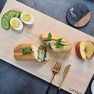 UHEIM Premium One-Piece Cypress Hinoki Solid Wood Cutting Board, Korean Cutting Board for Kitchen, Chef. Wooden Kitchen Double Chopping, Cutting, Serving Board. Large, Middle, Small 3 Size (Middle)