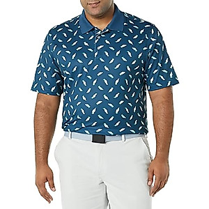 Amazon Essentials Men's Golf Polo Shirt, Quick Dry, Short Sleeve, Teal Blue Birds Print, X-Large