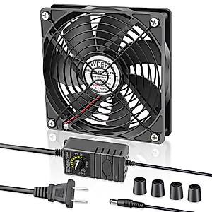 WDERAIR AC 120mm Powerful Computer Fan with AC Plug, 110V - 240V AC to DC 12V Variable Speed Controller for Electronic Components，PS5，Router，Xbox，Growtent，Modem，Amplifier，Receiver，Biltong Cooling