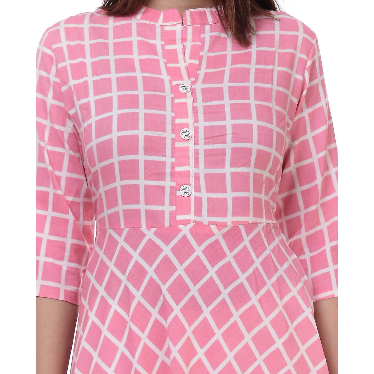 Ramkudi Indian Women's Checks Cotton Kurti Top (Baby Pink)