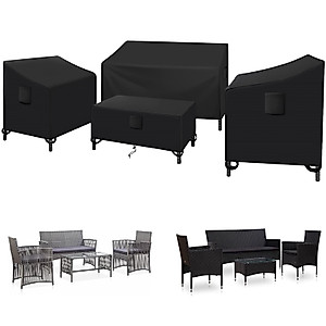 Kovshuiwe 4 Pieces Patio Set Cover, Patio Conversation Set Covers, Patio Furniture Sets Covers Waterproof - Upgraded 600D Heavy Duty Oxford Fabric 4 Piece Patio Furniture Covers, Black