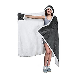 Tirrinia Sherpa Hooded Blanket Wearable Cuddle Throw Warm Cozy Sherpa Lining 47’x73’/ Sherpa Throw Blanket/