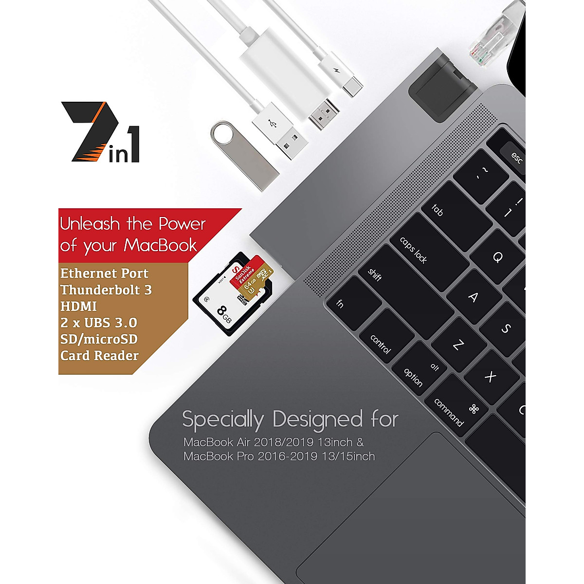 USB C Hub Adapter for MAC, 2020 Model, Multi-Port Dongle 4K HDMI, Ethernet, USB-C Thunderbolt 3, SD/Micro Card Reader, USB 3.0 - Compatible with MacBook Pro 2016-2020 and MacBook Air 2018-2020