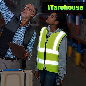 Zhanmai 10 Pcs Reflective Safety Vest Yellow High Visibility Vest Construction Work Vest for Men Women(M)