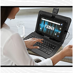 Naxa NID-7056 Android 11 Tablet with 7” HD TN Screen USB Keyboard Case and Headphone, 1.6 GHz Quad Core Processor, 2GB Ram, 32GB Storage, Front and Rear Cameras, Speaker and Microphone, Black