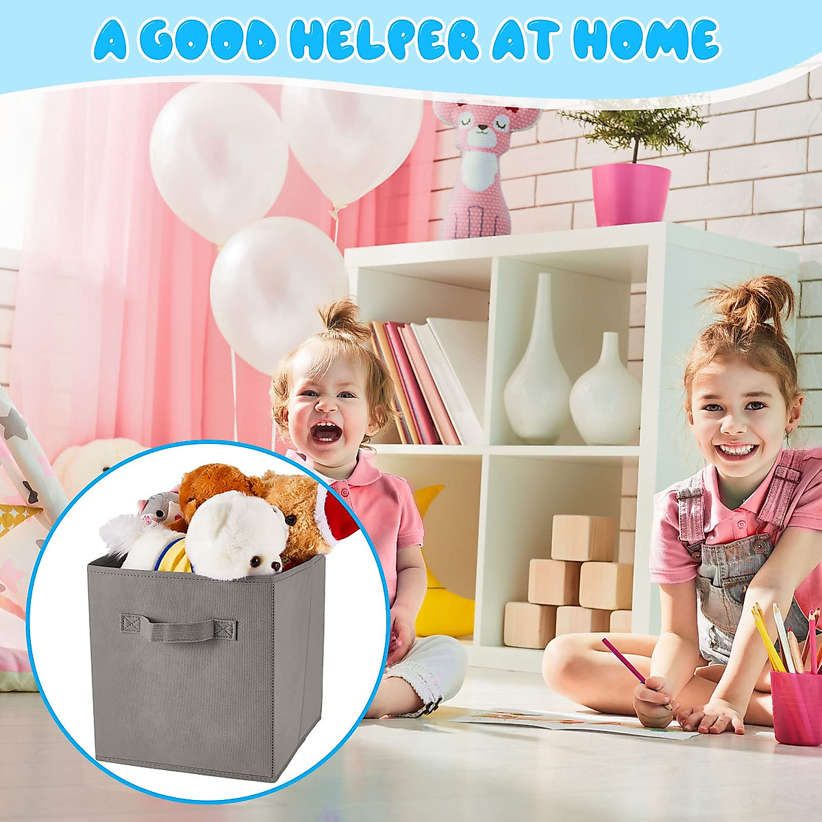 12 Pcs Cube Storage Bin 11'' Collapsible Storage Cubes Foldable Cube Storage Organizer Bins Fabric Bins Storage Basket Fabric Cubby Boxes for Shelf Closet (Gray)