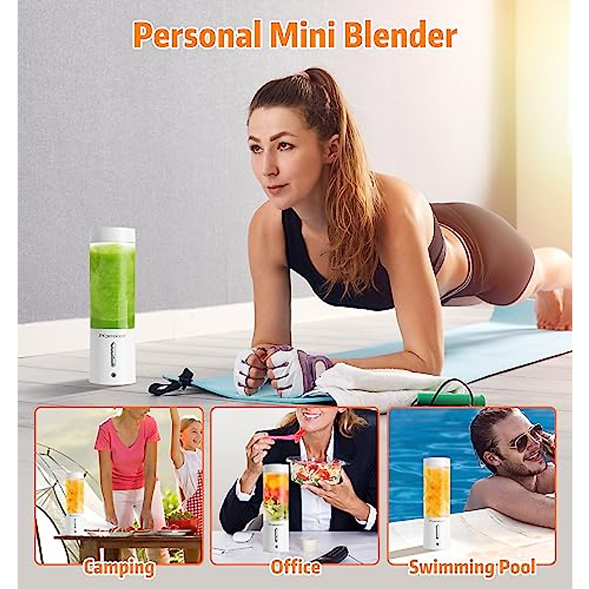 Portable Blender for Shakes and Smoothies, 20000rpm Ultra-Sharp 6 Blades Personal Mini Blender, 16 Oz BPA Free Mixing Juicer Rechargeable 4000mAh Electric Blender Bottles for Traveling, Gym, Office