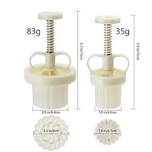 Moon Cake Mold Set Chinese Mid-autumn Festival 5pcs 35g Cookie Stamps + 5pcs 83g Cookie Press Mooncake Mold, Thickness Adjustable DIY Decoration Hand Press Cutter Cake Mold