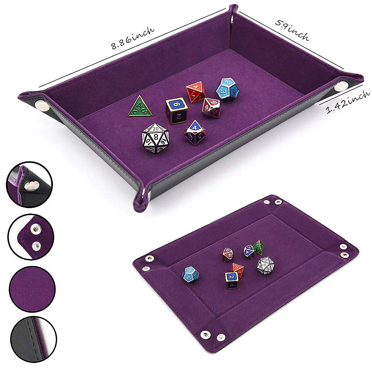 LYYXLL - 3 Pack Dice Tray for Rolling RPG DND Table Games Rectangle Folding PU Leather Tray Candy Holder Storage Box