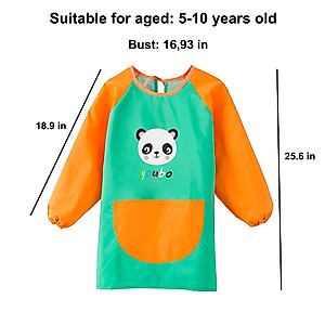 Kids Art Smocks,Long Sleeve Children Smock,Waterproof Anti-oil Kids Apron,With Pockets Art Smock and Apron for Kids.for Age 5-12 Years. Green
