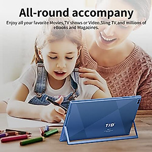 TJD Android Tablet 10 inch, 128GB ROM Tablet PC, Quad-Core Processor, 6000mAh Battery Dual Camera Stereo Speakers, WiFi, Bluetooth, Gaming Reading Google Touchscreen Tablets (Blue)