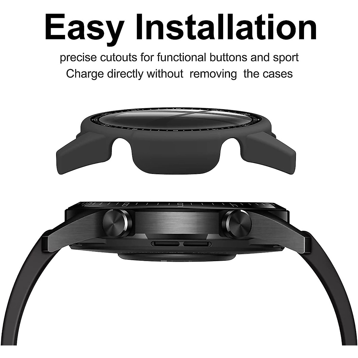 Acadeny [2-Pack] Case with Tempered Glass Screen Protector Compatible for Huawei Watch GT2 46mm, 9H Hardness 360° All-Round Protective Ultra Thin Protective PC Case Cover for - Black Black