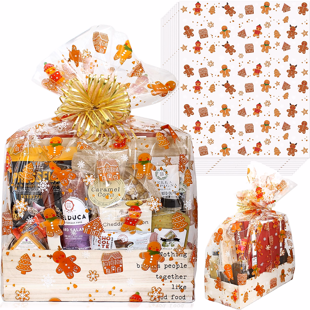 AnapoliZ Christmas Cellophane Wrap Bags | (10 Pcs) X-Large 24” in X 30” in | 2.5 Mil Thick Crystal Clear Cellophane Bags for Christmas Baskets | Gifts, Baskets Wrapping | Christmas Gingerbread Bags